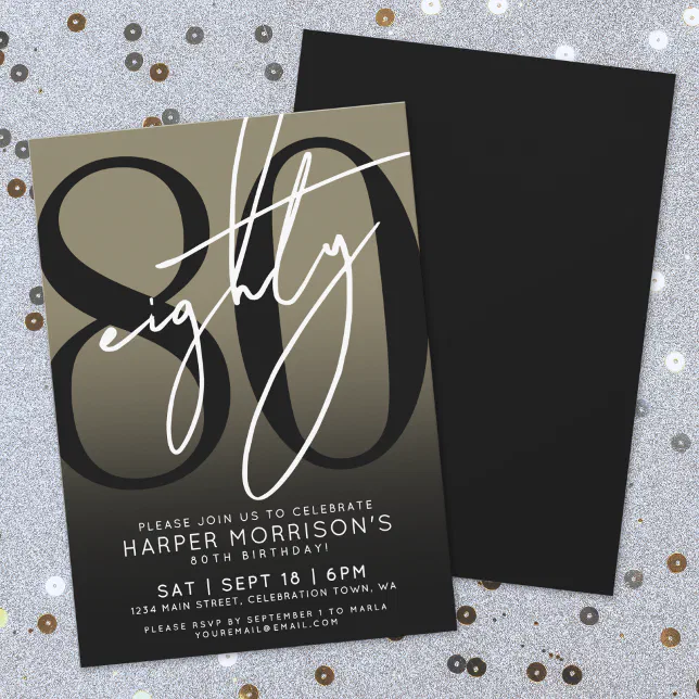 Elegant Eighty Gold 80th Birthday Party Invitation | Zazzle