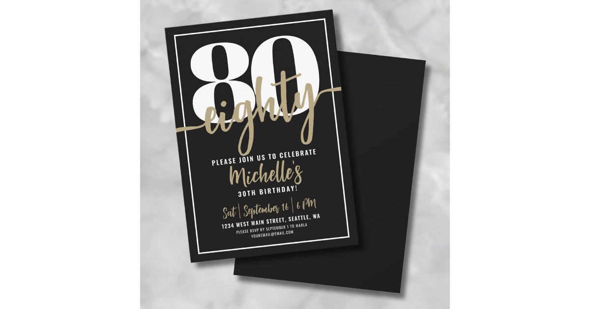 Elegant Eighty Gold 80th Birthday Party Invitation | Zazzle