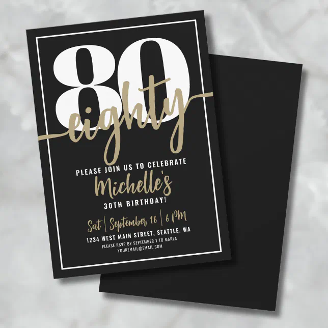 Elegant Eighty Gold 80th Birthday Party Invitation | Zazzle