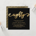 Elegant Eighty Gold Script Black 80th Birthday Invitation | Zazzle