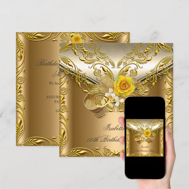 Elegant Elite Bronze Gold Rose Birthday Party Invitation | Zazzle