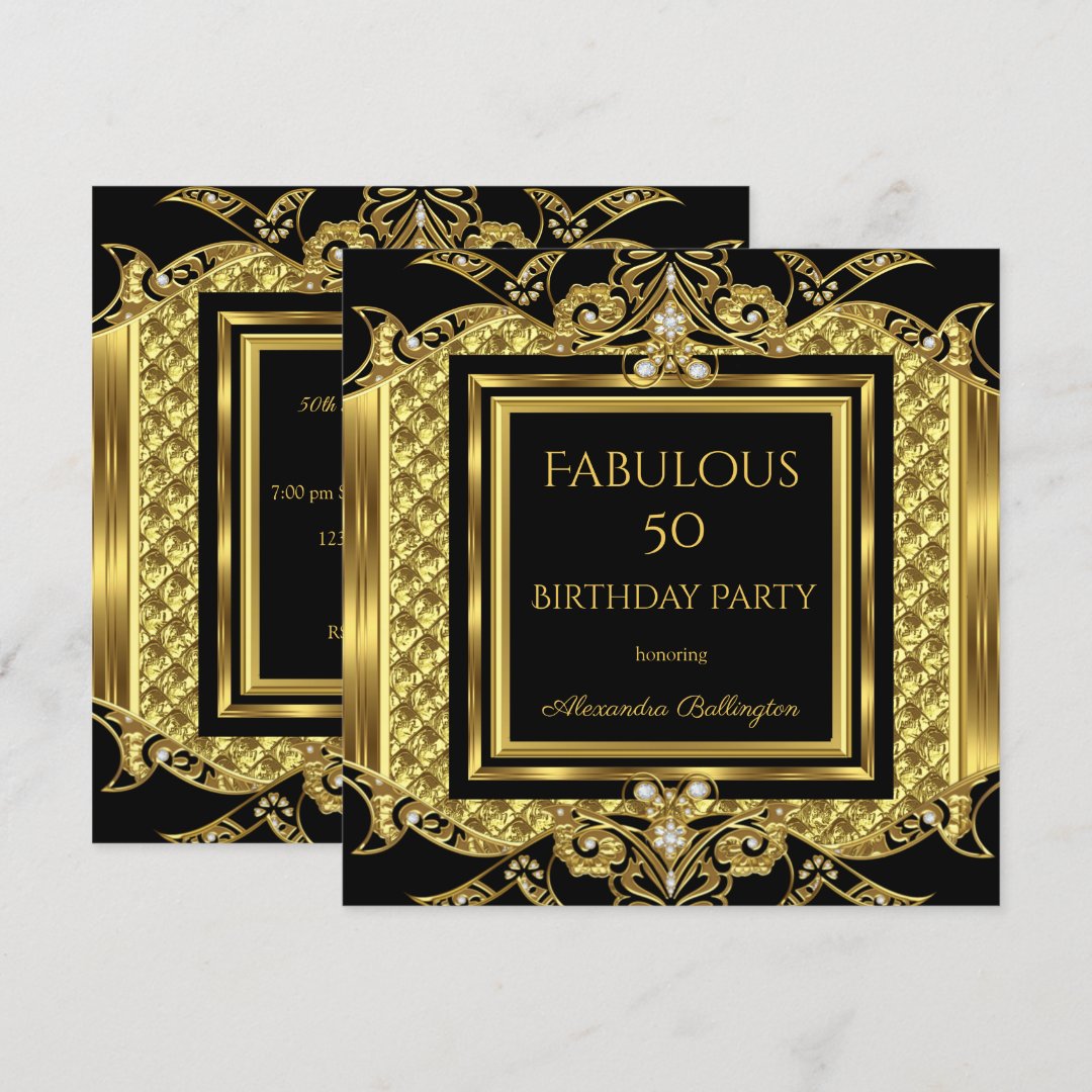 Elegant Elite Formal Gold Birthday Party Black Invitation | Zazzle