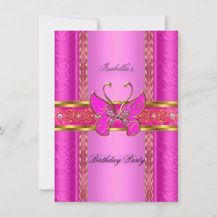Elegant Elite Hot Pink Gold Butterfly Party Invitation | Zazzle.com