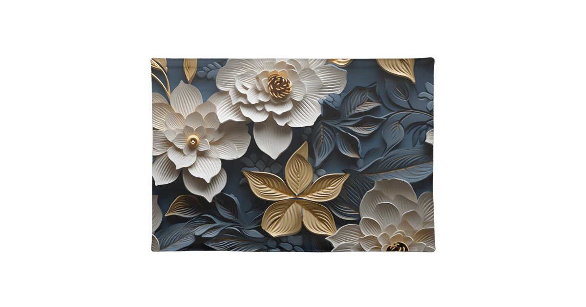 Elegant Embossed 3D Floral Relief Cloth Placemat | Zazzle