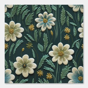 Elegant Embroidered Green Floral Pattern Wallpaper | Zazzle