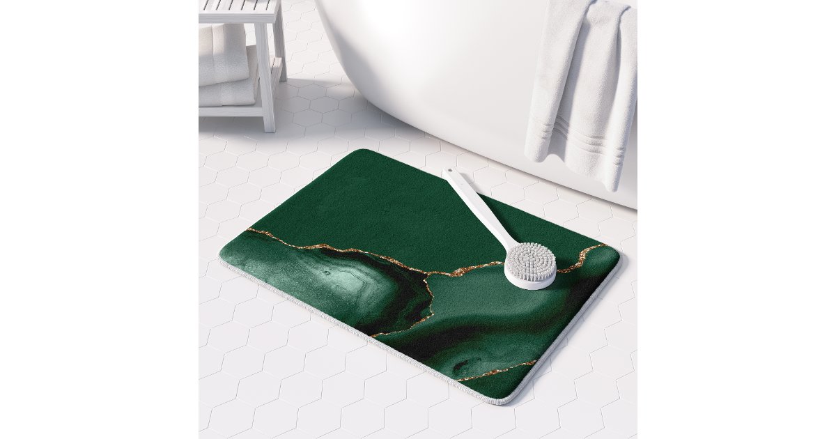 Elegant Emerald Green Agate Gold Glitter Bath Mat | Zazzle