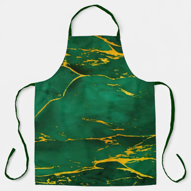 Elegant Emerald Green and Gold Marble Apron | Zazzle