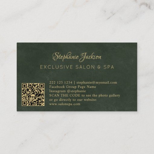 Elegant emerald green and gold QR code luxury Business Card | Zazzle