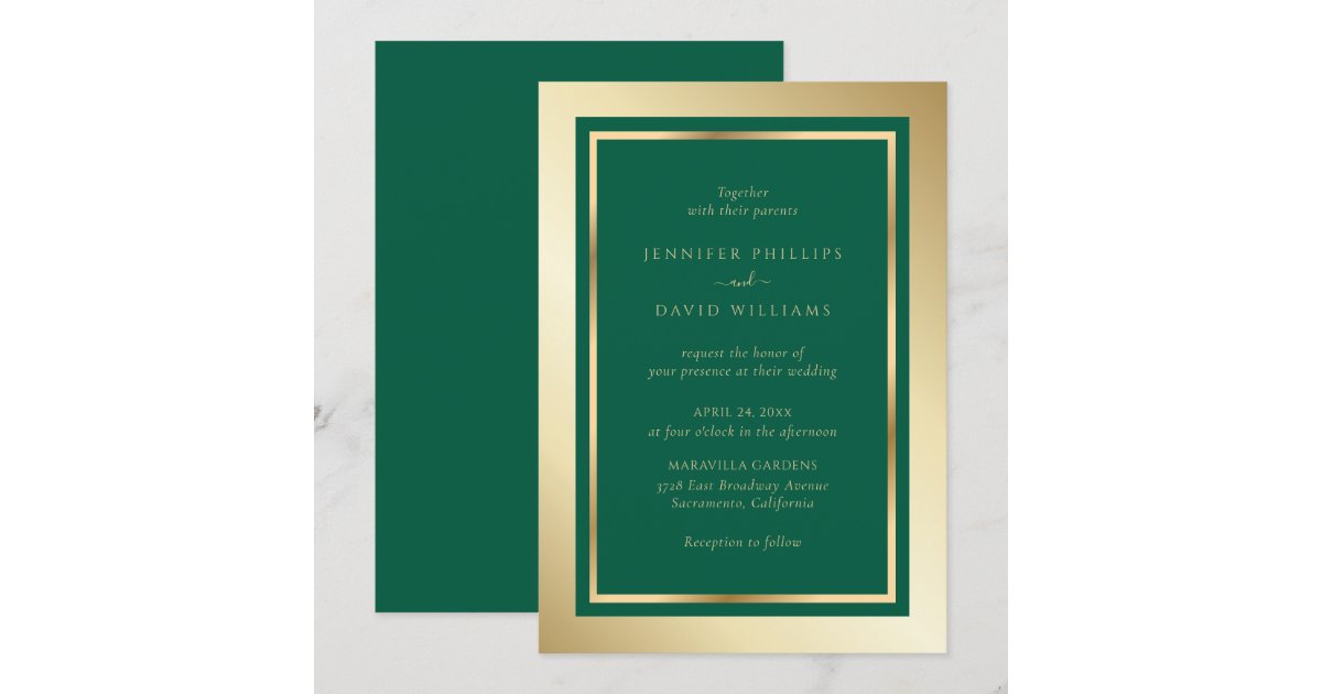 Elegant Emerald Green and Gold Wedding Invitation | Zazzle