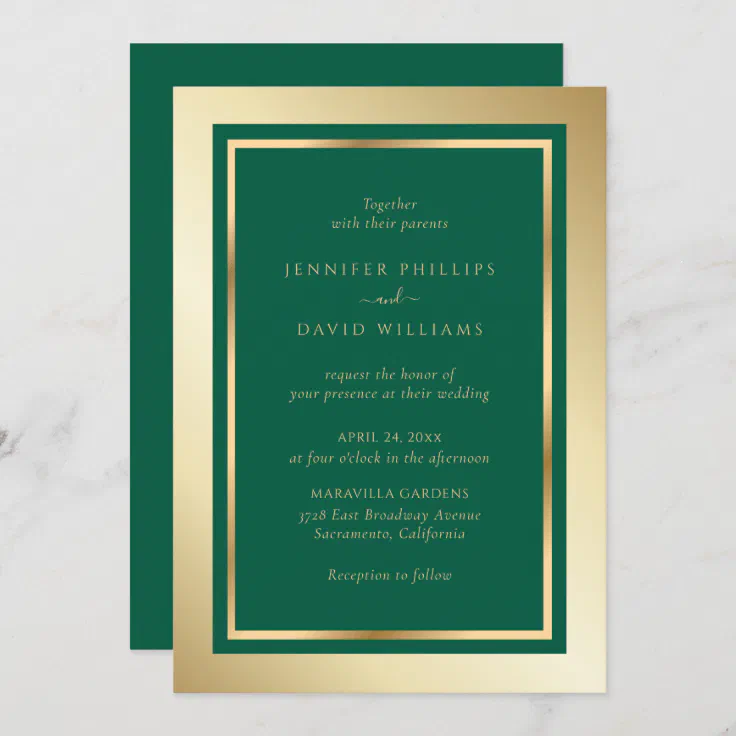 Elegant Emerald Green and Gold Wedding Invitation | Zazzle