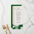 Elegant Emerald Green and Ivory Roses Floral Menu | Zazzle
