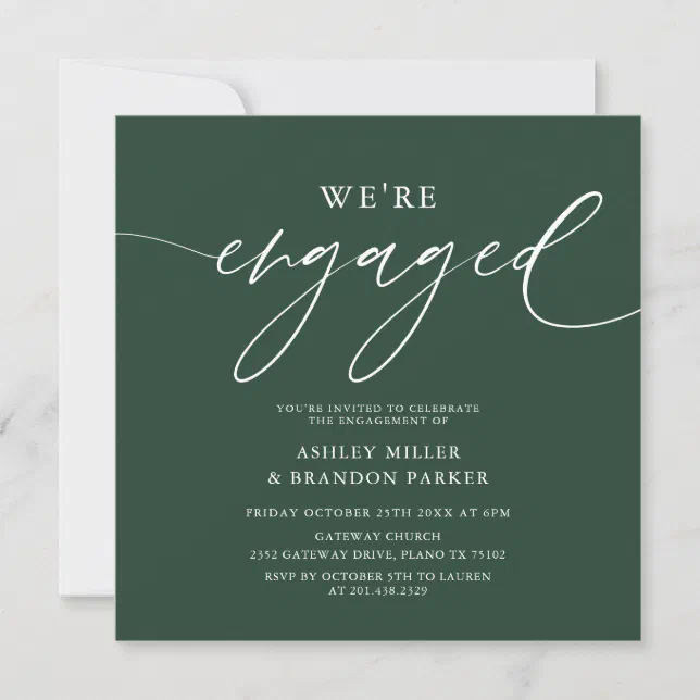 Elegant Emerald Green Engagement Party Square Invitation | Zazzle