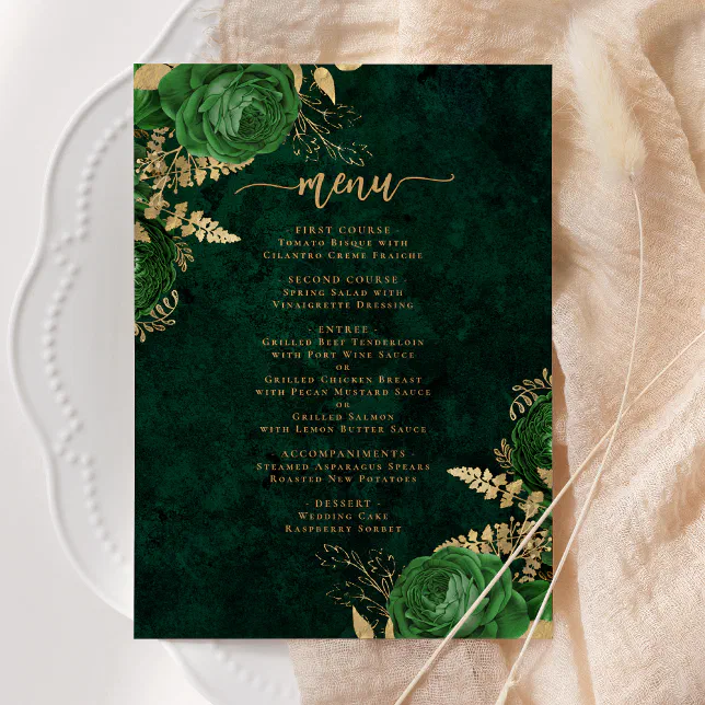 Elegant Emerald Green Gold Floral Wedding Invitation | Zazzle