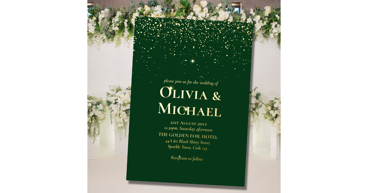 Elegant Emerald Green Gold Foil Wedding Foil Invitation | Zazzle
