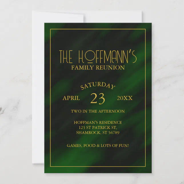 Elegant Emerald Green Gold Frame Family Reunion Invitation | Zazzle
