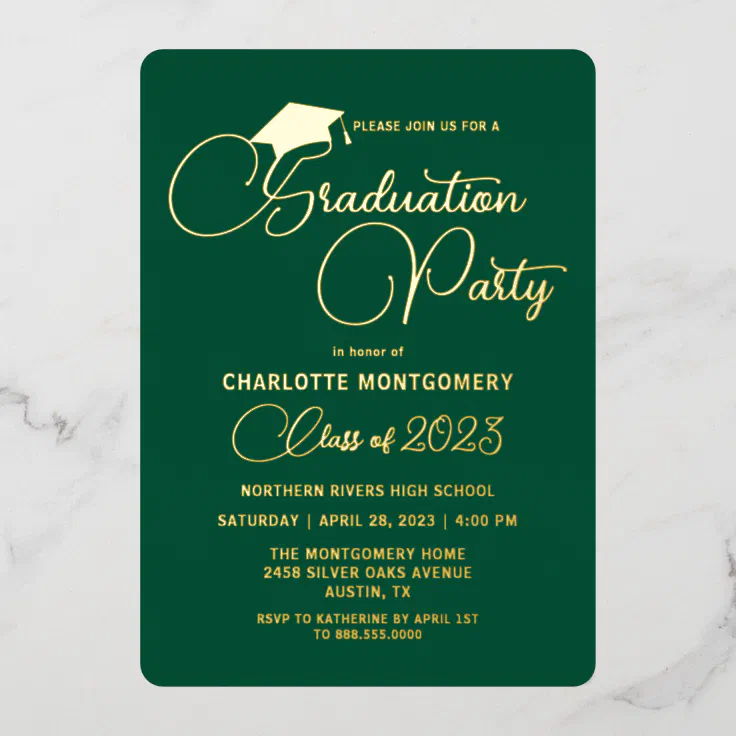 Elegant Emerald Green Gold Graduation Invitation | Zazzle
