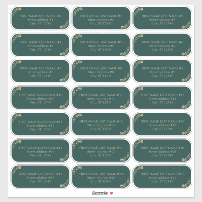 Elegant Emerald Green Gold Wedding Guest Address Sticker | Zazzle