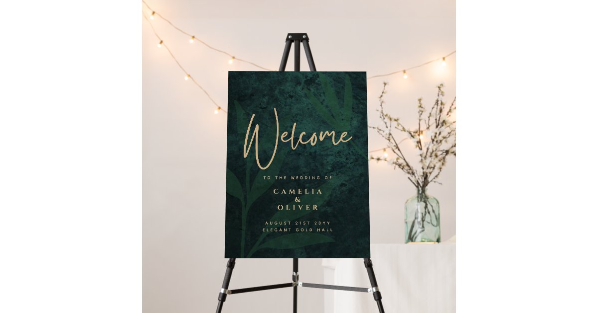 Elegant Emerald Green GOLD Wedding Welcome Foam Board | Zazzle