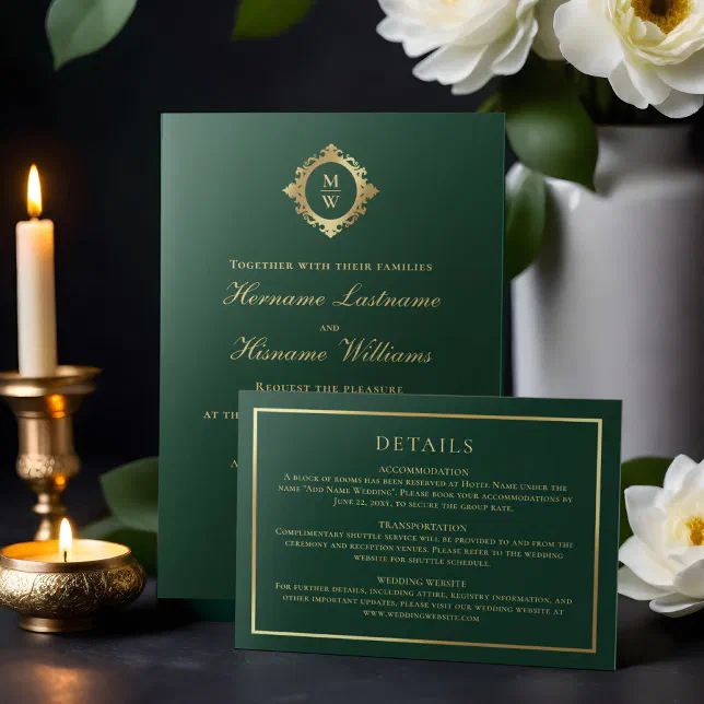 Elegant Emerald Green Horizontal Classic Gold Enclosure Card | Zazzle
