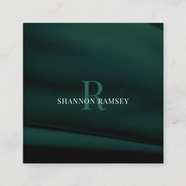 Elegant Emerald Green Monogram Square Business Card | Zazzle