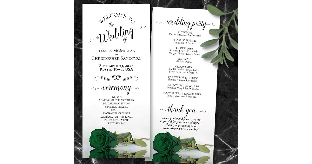Elegant Emerald Green Rose Romantic Wedding Program | Zazzle