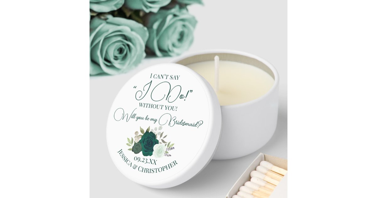 Elegant Emerald Green Roses Bridesmaid Proposal Mini Candle Favors | Zazzle