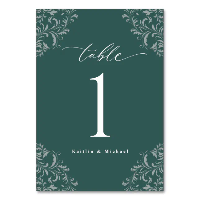 Elegant Emerald Green Vintage Small Wedding Table Number | Zazzle