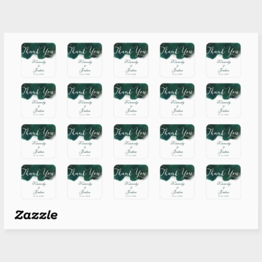 Elegant Emerald Green Watercolor Ombre Wedding Square Sticker | Zazzle