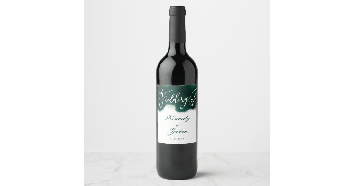 Elegant Emerald Green Watercolor Ombre Wedding Wine Label | Zazzle