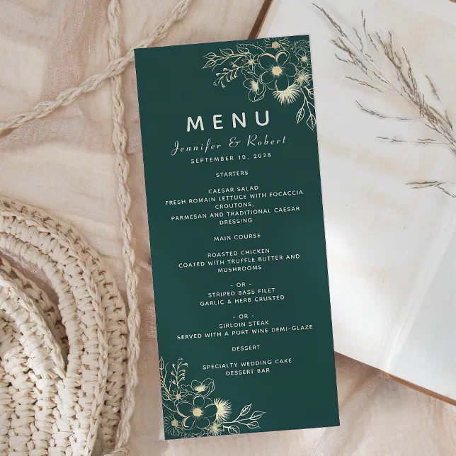 Elegant Emerald Green Wedding Menu | Zazzle