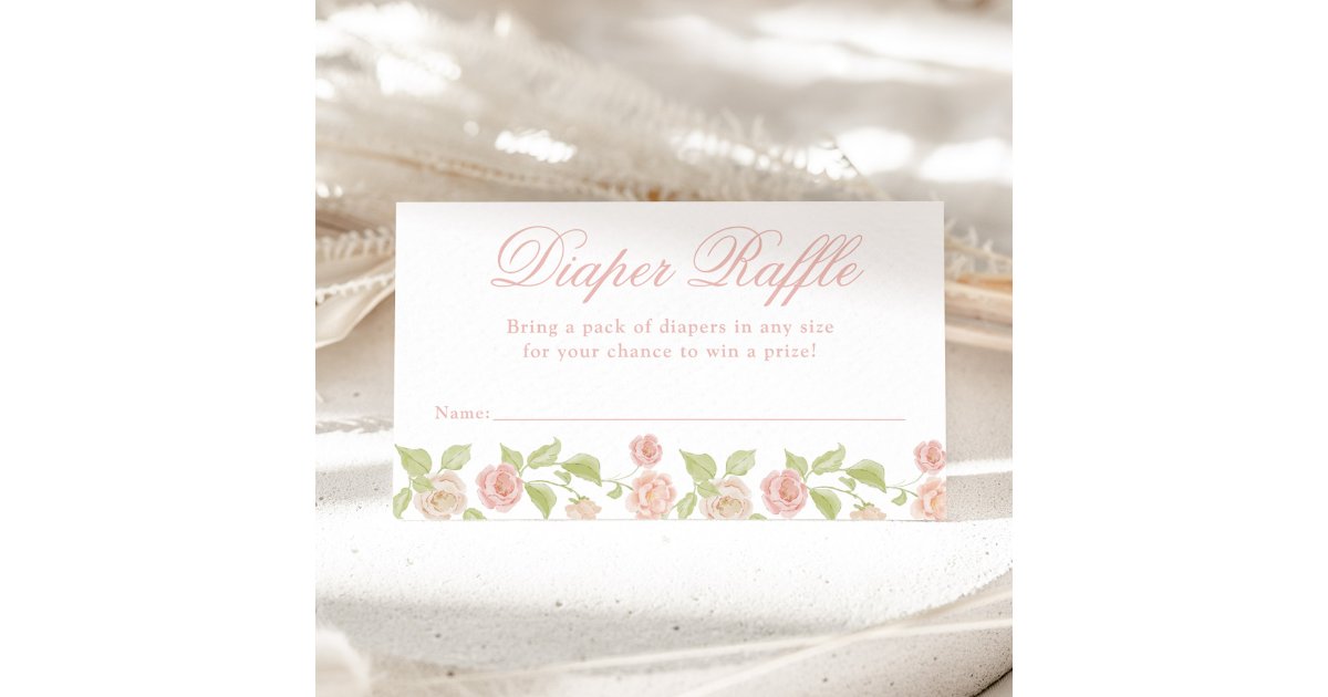 Elegant Enchanted Pink Floral Diaper Raffle Enclosure Card | Zazzle