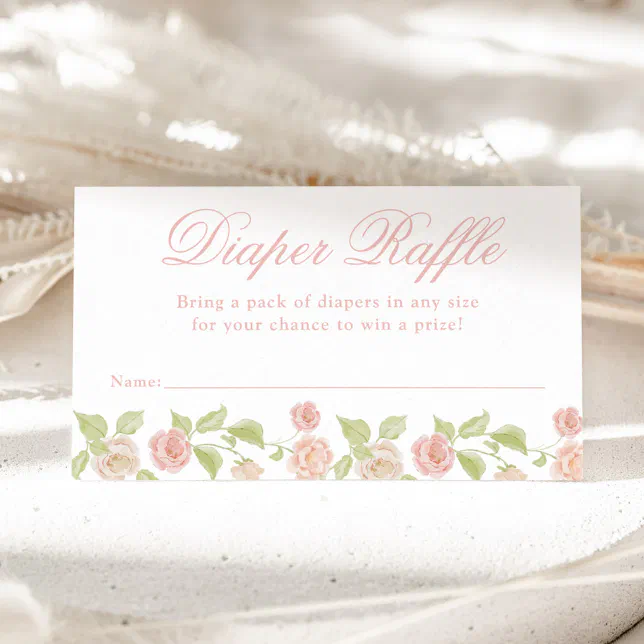 Elegant Enchanted Pink Floral Diaper Raffle Enclosure Card | Zazzle