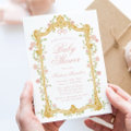 Elegant Enchanted Pink Floral Frame Baby Shower Invitation | Zazzle