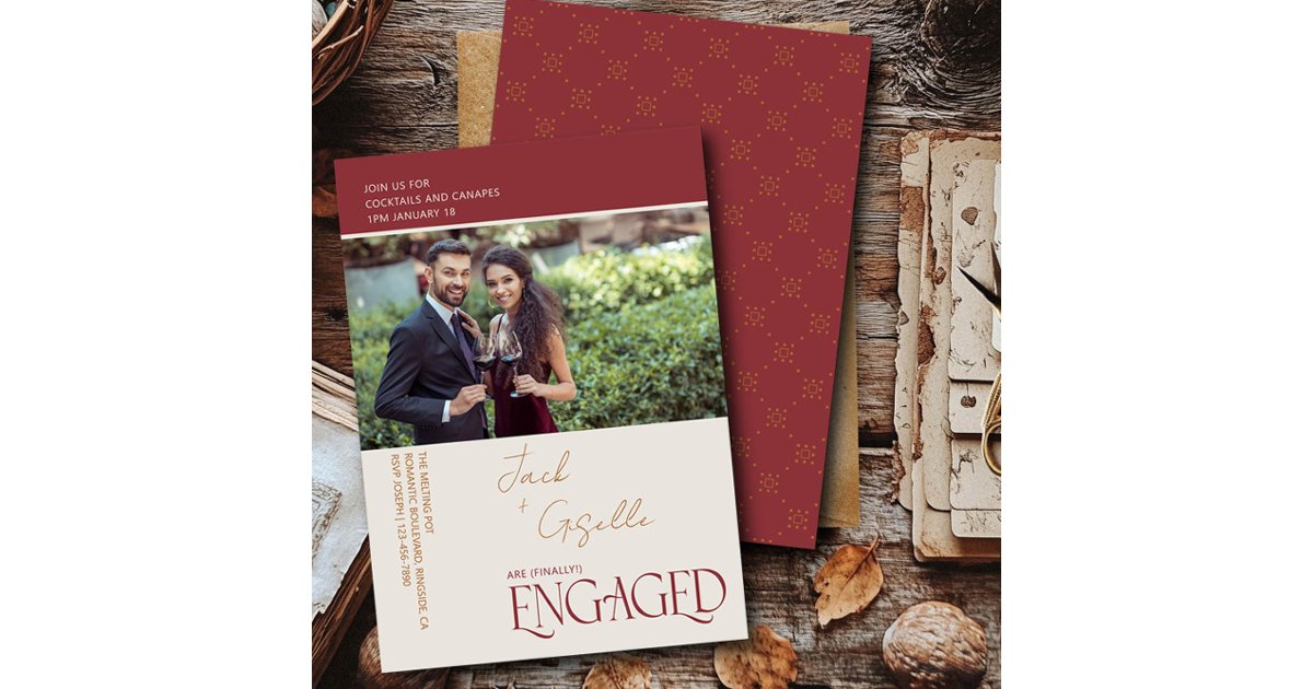 Elegant Engaged Tricolor Engagement Photo Party Invitation | Zazzle