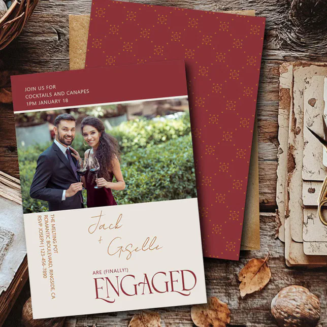 Elegant Engaged Tricolor Engagement Photo Party Invitation | Zazzle