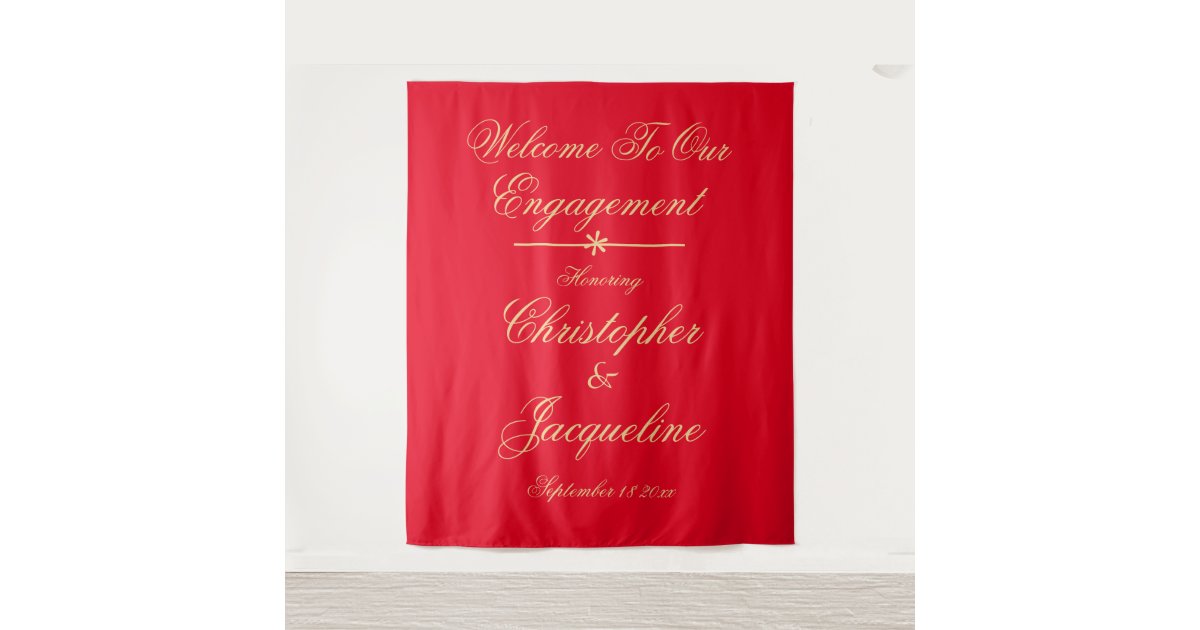 Elegant Engagement Party Chic Red & Gold Backdrop | Zazzle