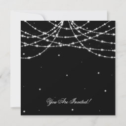 Elegant Engagement Party Sparkling String Black Invitation | Zazzle