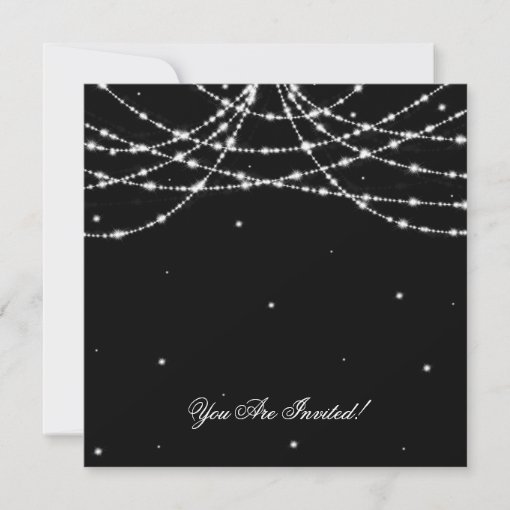Elegant Engagement Party Sparkling String Black Invitation | Zazzle