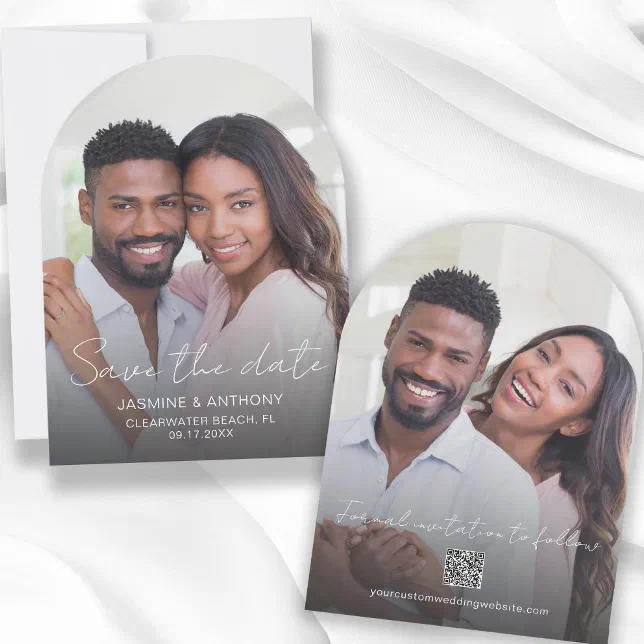 Elegant Engagement Photo QR Code Modern Minimalist Save The Date | Zazzle