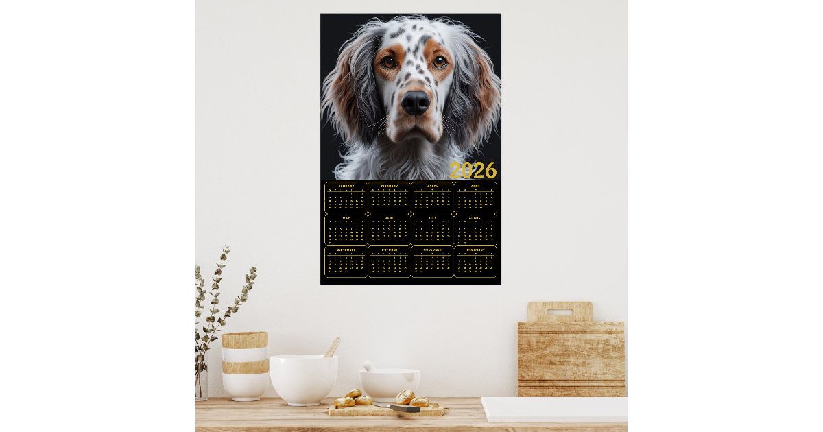Elegant English Setter 2026 Calendar Poster | Zazzle