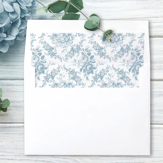 Elegant Engraved Blue and White Floral Toile Envelope Liner | Zazzle