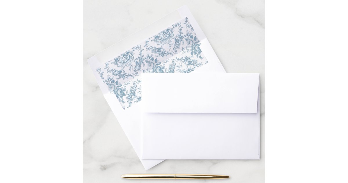 Elegant Engraved Blue and White Floral Toile Envelope Liner | Zazzle