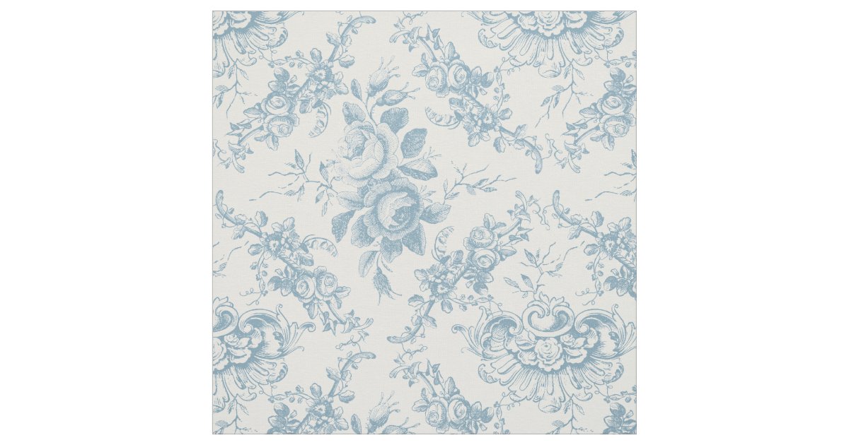 Elegant Engraved Blue and White Floral Toile Fabric | Zazzle