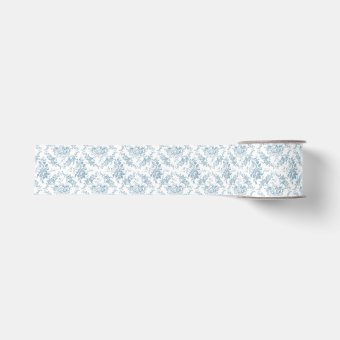 Elegant Engraved Blue and White Floral Toile Grosgrain Ribbon | Zazzle