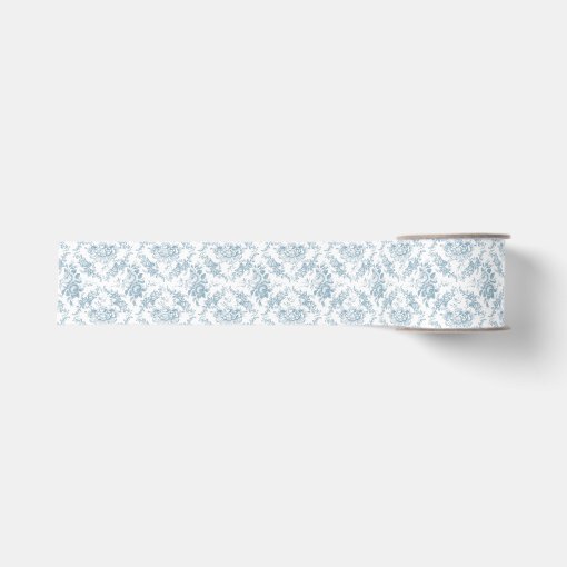 Elegant Engraved Blue and White Floral Toile Grosgrain Ribbon | Zazzle