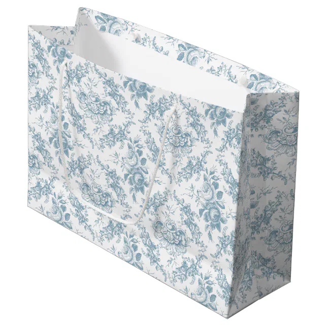 Elegant Engraved Blue and White Floral Toile Large Gift Bag | Zazzle