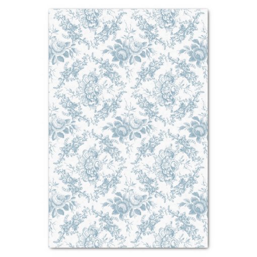 Elegant Engraved Blue and White Floral Toile Tissue Paper | Zazzle