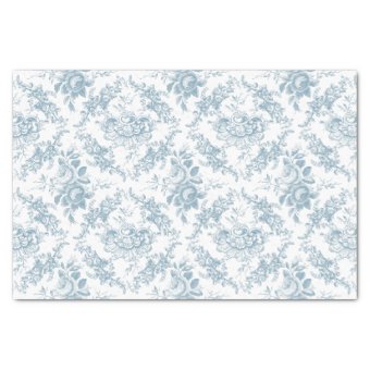 Elegant Engraved Blue and White Floral Toile Tissue Paper | Zazzle