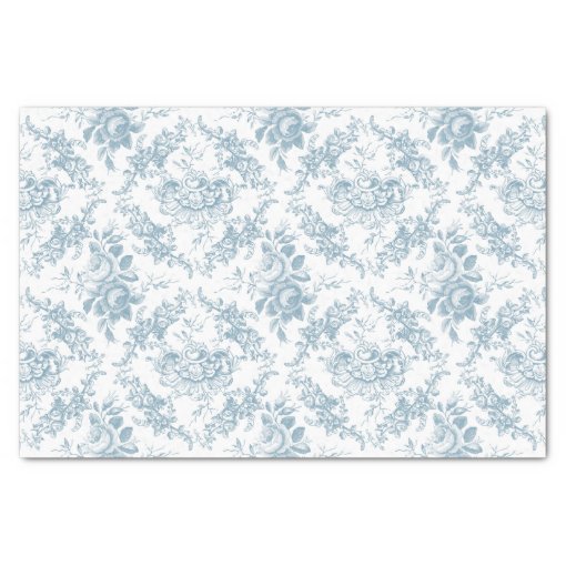Elegant Engraved Blue and White Floral Toile Tissue Paper | Zazzle