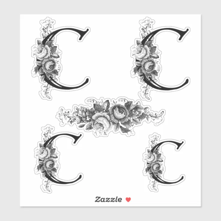 Elegant Engraved Floral Monogram Letter C Sticker | Zazzle